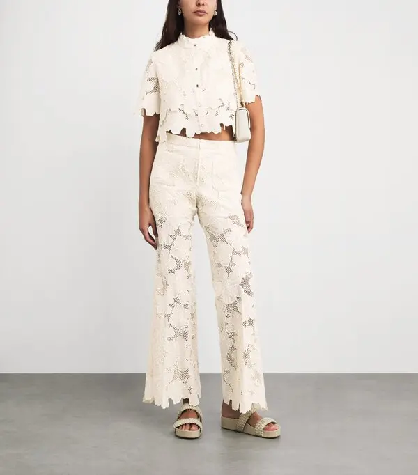 Sandro Guipure Lace Tailored Trousers - Beige