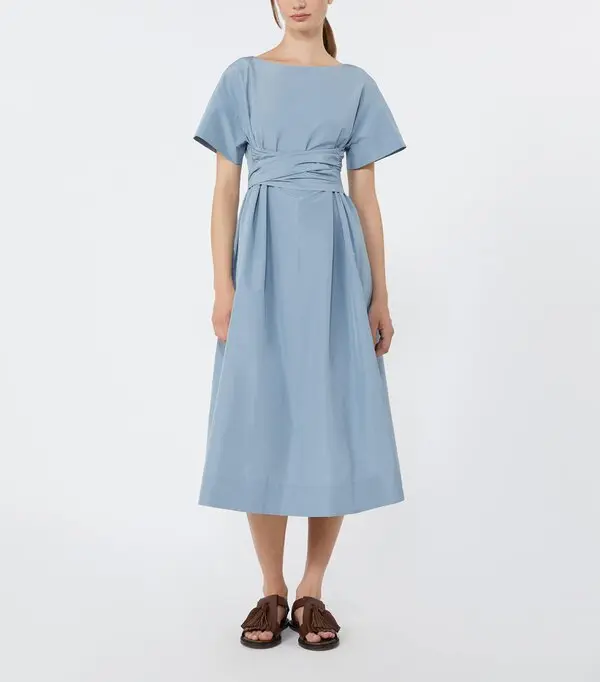 Max Mara Taffeta Gathered Midi Dress - Blue