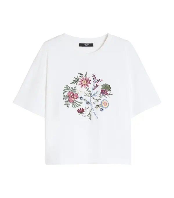 Max Mara Cotton Floral-embroidered T-shirt - White