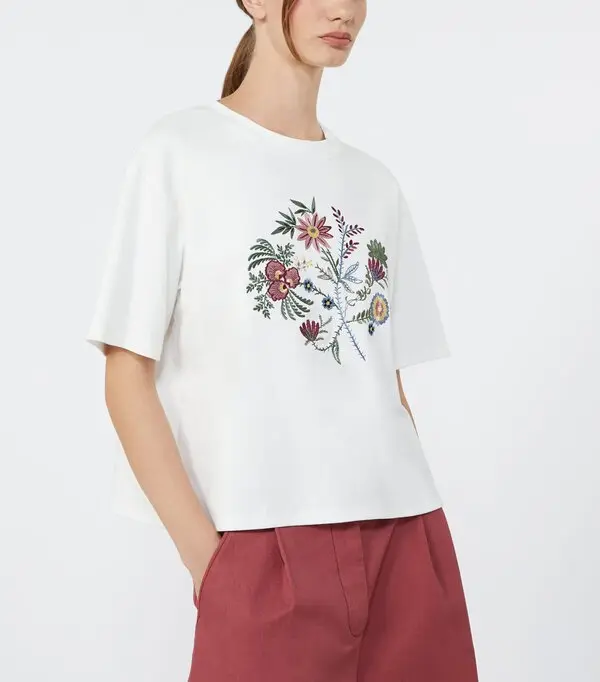 Max Mara Cotton Floral-embroidered T-shirt