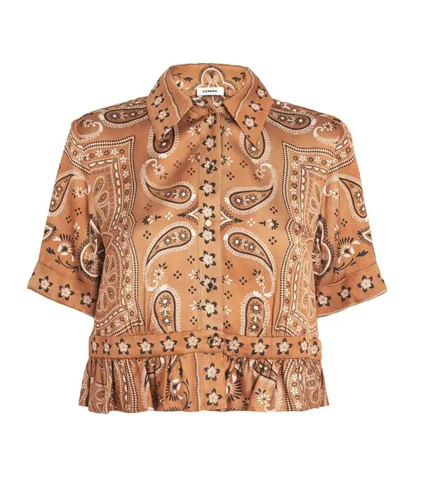 Sandro Bandana-print Cropped Shirt - Brown