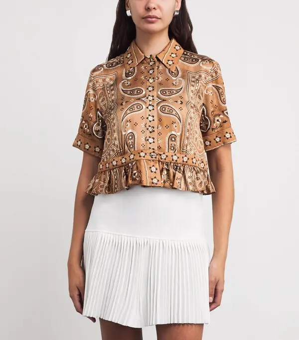 Sandro Bandana-print Cropped Shirt - Brown