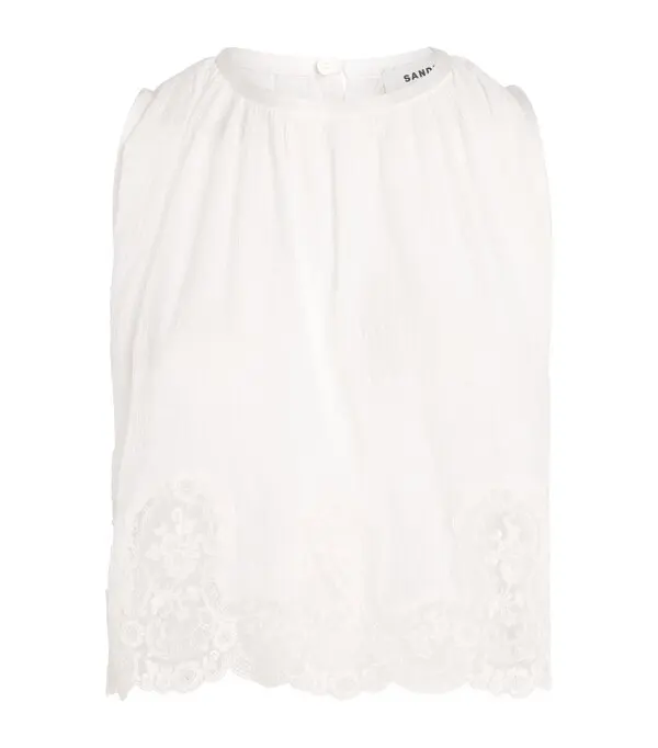 Sandro Broderie Anglaise Crop Top - Beige