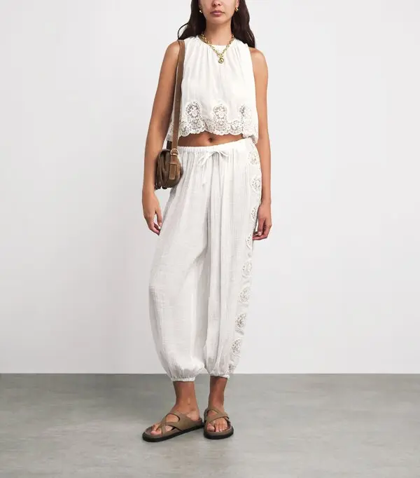 Sandro Broderie Anglaise Crop Top - Beige