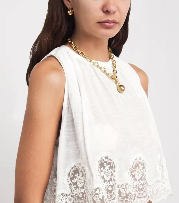 Sandro Broderie Anglaise Crop Top - Beige