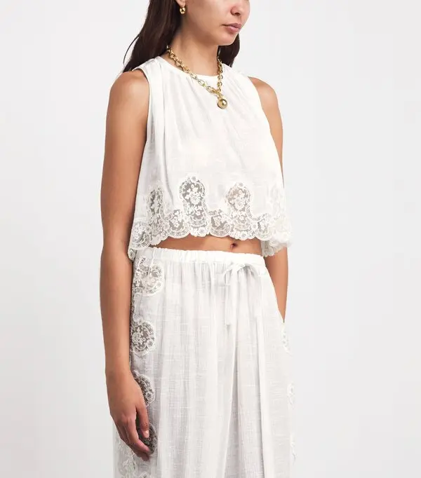 Sandro Broderie Anglaise Crop Top - Beige