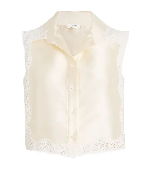Sandro Lace-trim Cropped Shirt - Beige