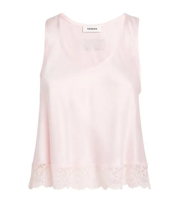 Sandro Satin Lace-trimmed Top - Pink