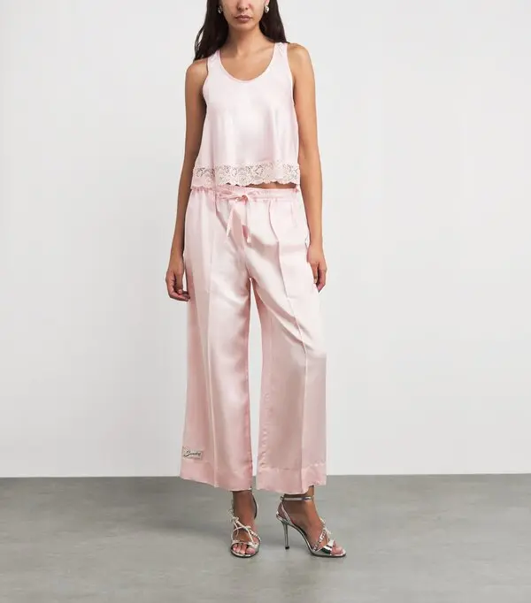 Sandro Satin Lace-trimmed Top - Pink