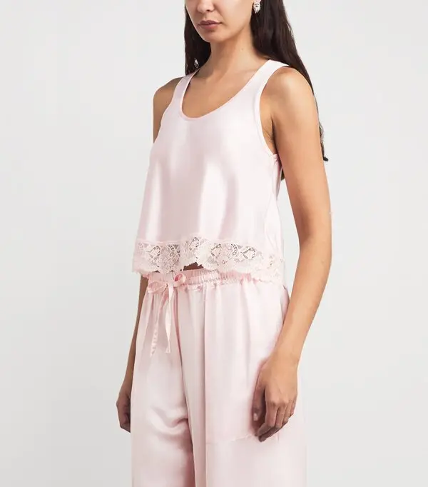 Sandro Satin Lace-trimmed Top - Pink