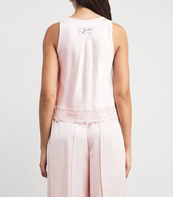 Sandro Satin Lace-trimmed Top - Pink