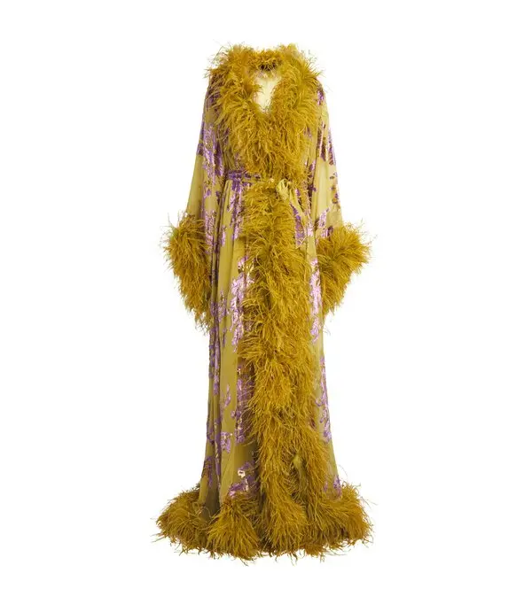 TALLER MARMO Silk-blend Jacquard Robe - Gold