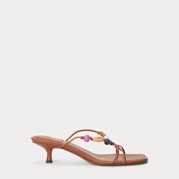 Ralph Lauren Beaded Leather Kitten Heel Sandal - Cuoio/multi