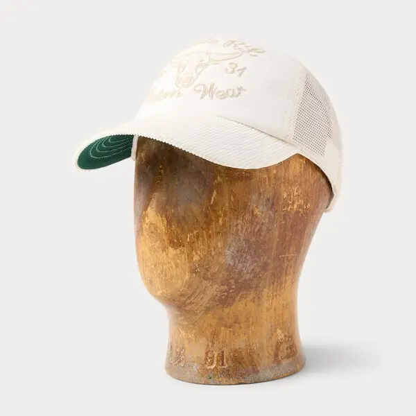 Ralph Lauren Twill Trucker Cap With Corduroy Bill - White