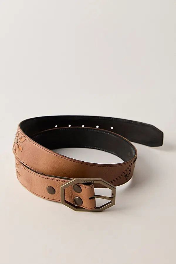 Bed Stu Upswing Leather Belt - Caramel Arctic Teal Rustic