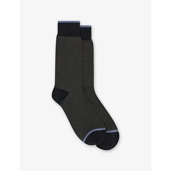 Boggi Milano Micro-striped Cotton-blend Crew Socks - Black