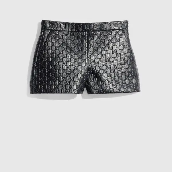 Gucci Embossed Gg Leather Shorts - Blue
