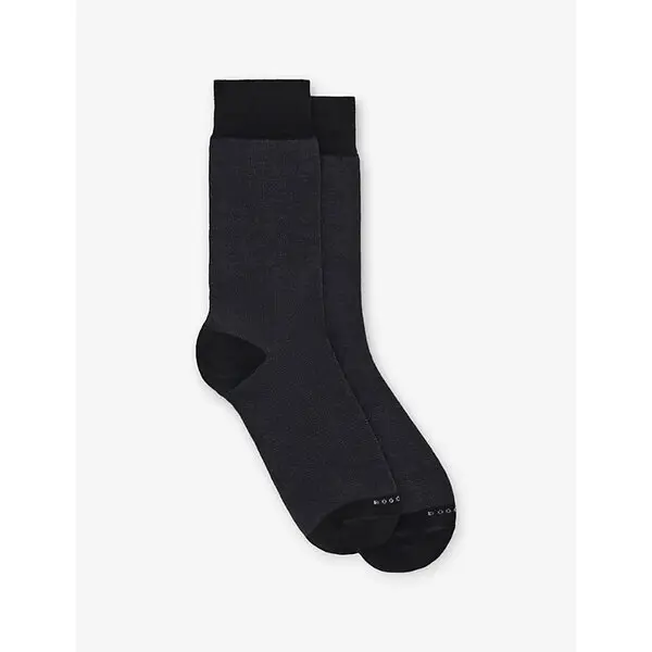 Boggi Milano Oxford Stretch Cotton-blend Crew Socks - Black