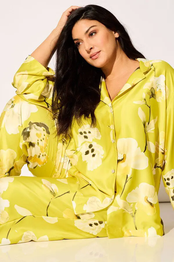 Natori Aurelia Charmeuse Notch Pj Set - Yellow