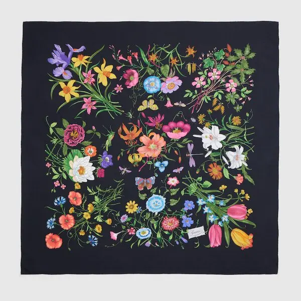 Gucci Printed Silk Wool Shawl Fabric - Black