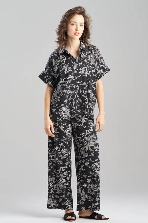 Natori Toile Printed Satin Top