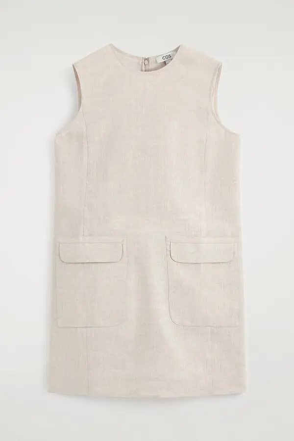 Cos Linen Mini Shift Dress - Beige