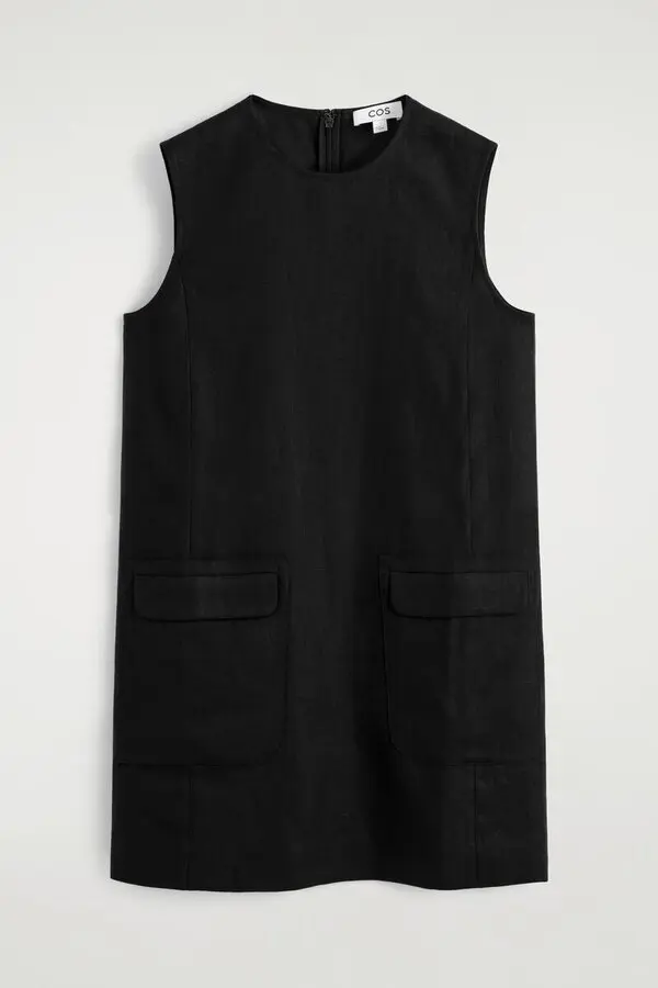 Cos Linen Mini Shift Dress - Black
