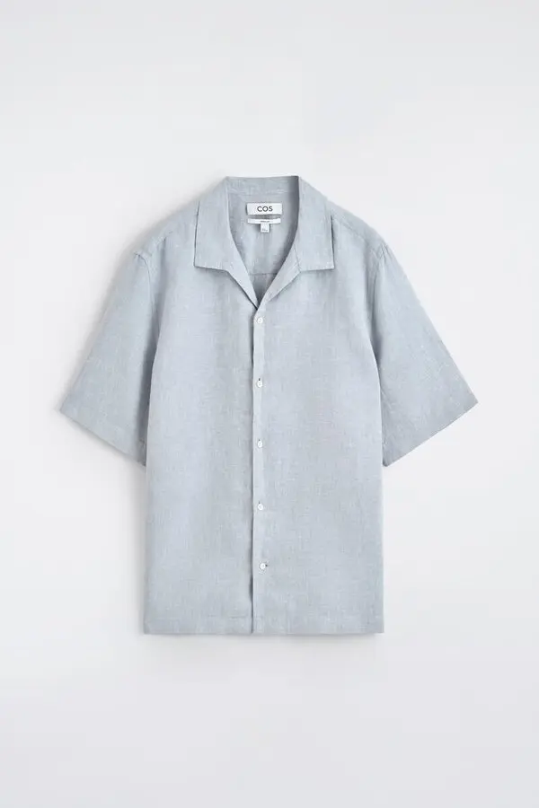 Cos Camp-collar Short-sleeved Linen Shirt - Blue