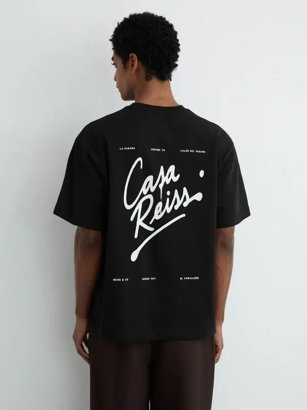 REISS Casa Cotton Logo Short-sleeve Relaxed T-shirt - Black