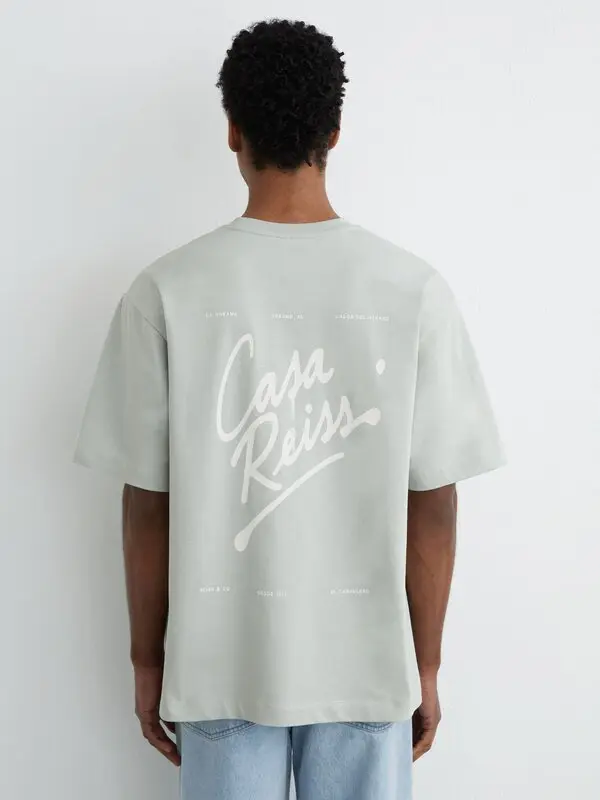 REISS Casa Cotton Logo Short-sleeve Relaxed T-shirt - Sage
