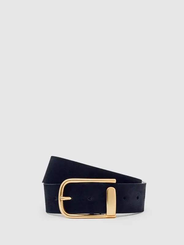 REISS Iyla Leather Half-keeper Belt - Navy