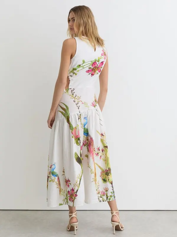 REISS Bianca Petite Linen Floral-print Midi Dress