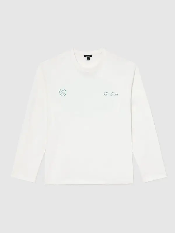 REISS Suave Cotton Motif Long-sleeve Relaxed T-shirt
