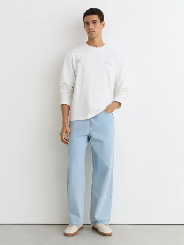 REISS Suave Cotton Motif Long-sleeve Relaxed T-shirt