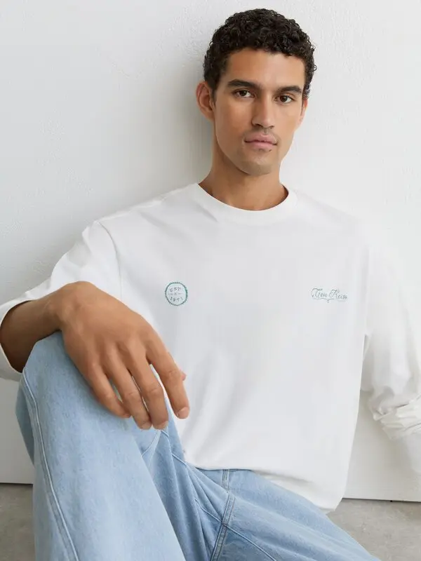 REISS Suave Cotton Motif Long-sleeve Relaxed T-shirt