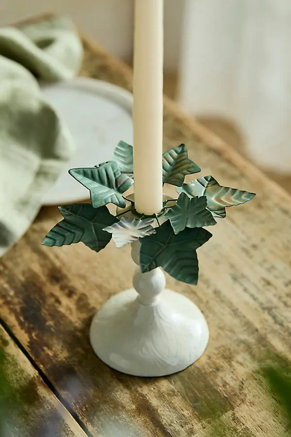TERRAIN Ivy Leaf Candle Cuffs Set Of 2 - Dark Green