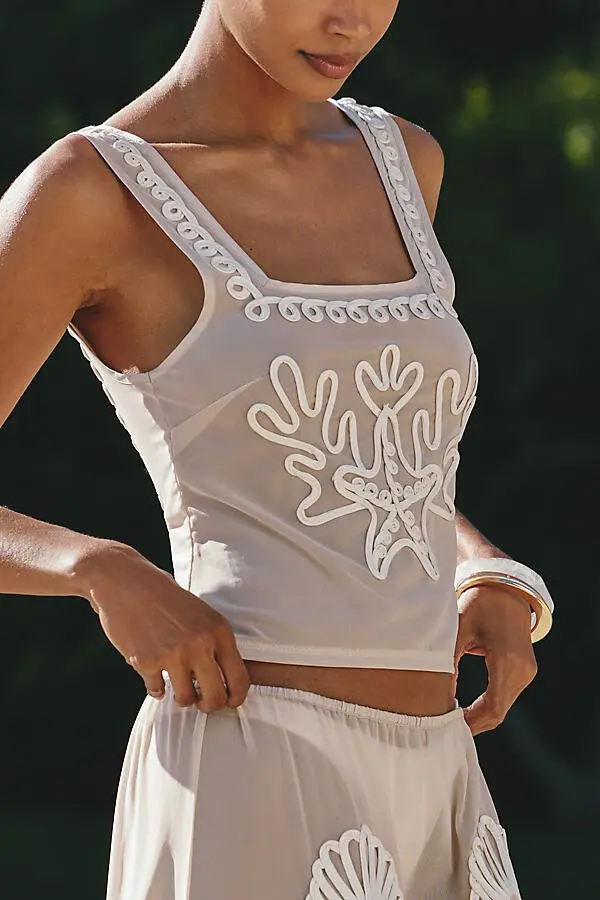CELANDINE Embroidered Open-back Tank Top