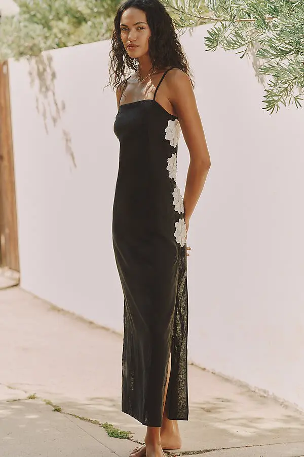 CELANDINE Flower Deco Cutout Maxi Dress