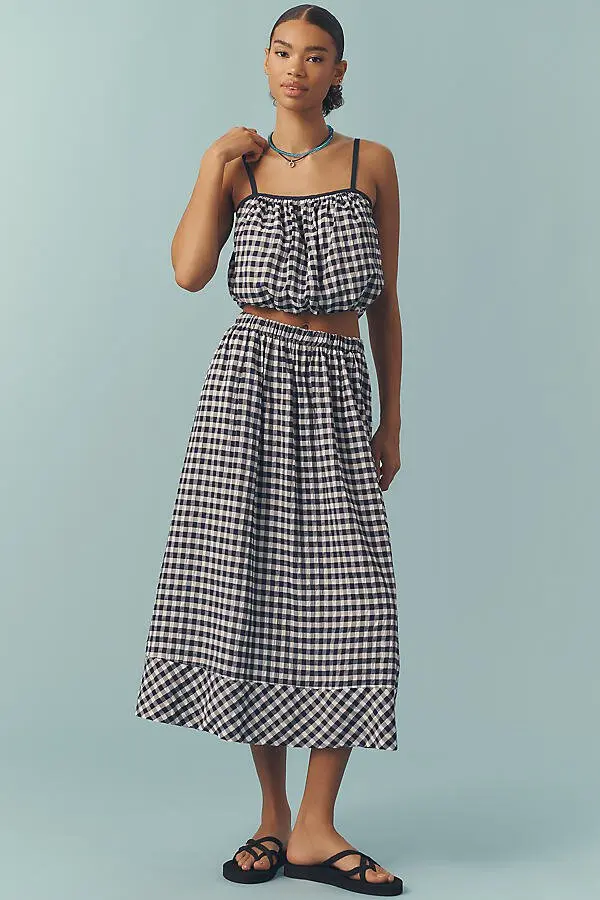 Stateside Gingham Maxi Skirt - Navy
