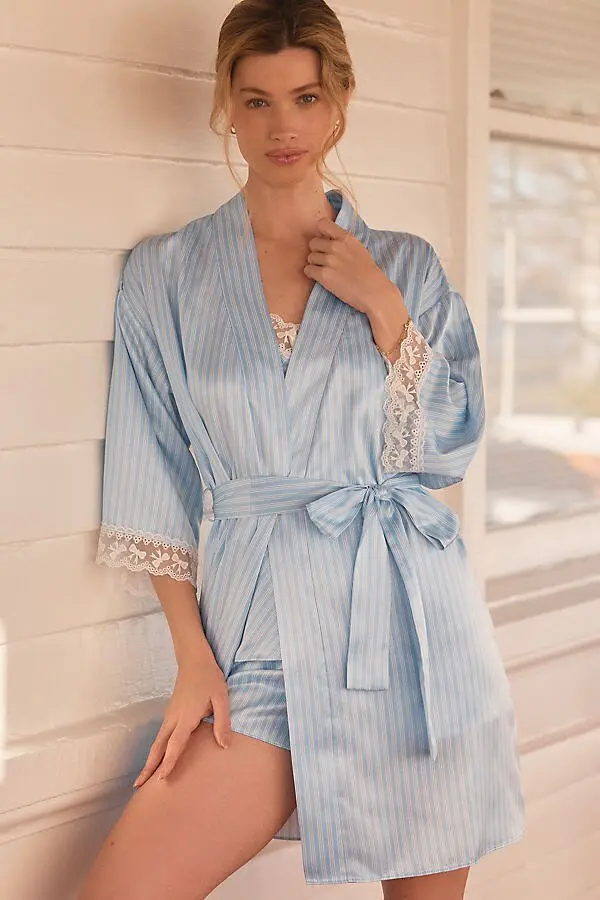 Flora Nikrooz Sabra Striped 3-piece Pajama Set - Soft Blue