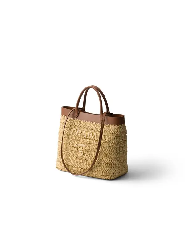 Prada Small Crochet And Leather Tote Bag