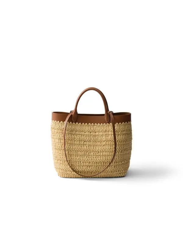 Prada Small Crochet And Leather Tote Bag