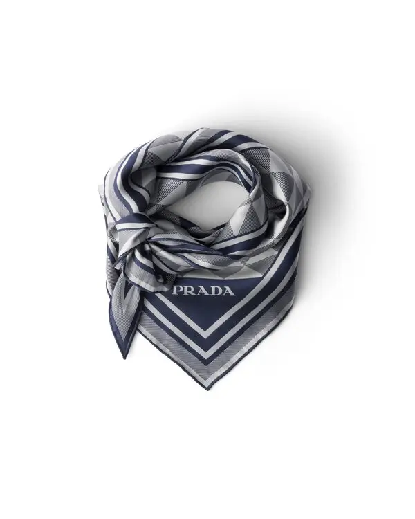 Prada Printed Silk Scarf - Blue