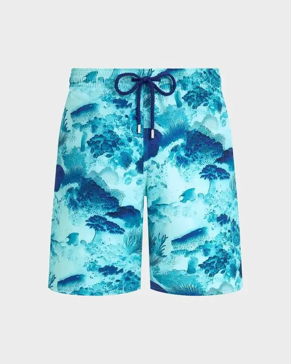 Vilebrequin Printed Long Stretch Swim Trunks - Blue
