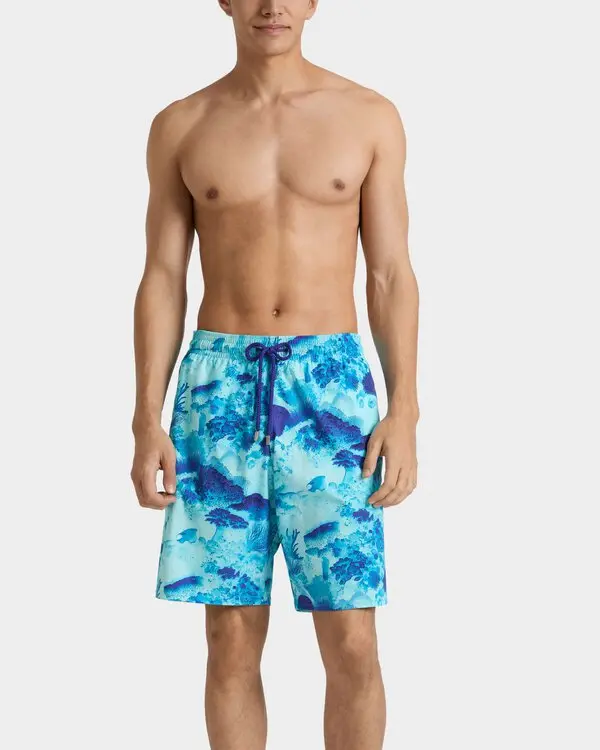 Vilebrequin Printed Long Stretch Swim Trunks - Blue
