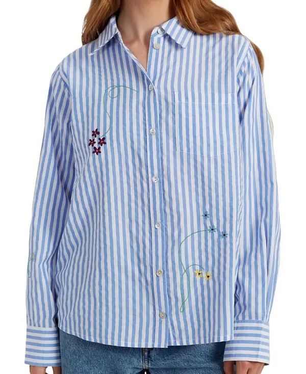 Chinti & Parker Cotton Oxford Stripe Floral Shirt