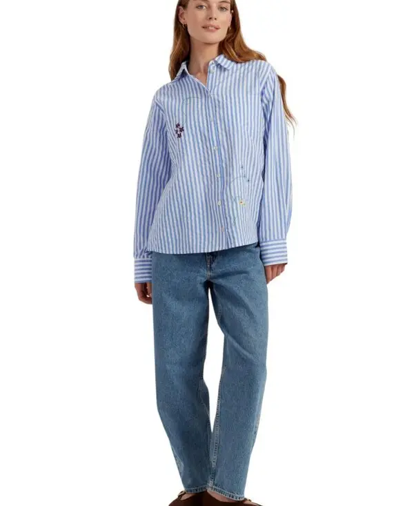 Chinti & Parker Cotton Oxford Stripe Floral Shirt
