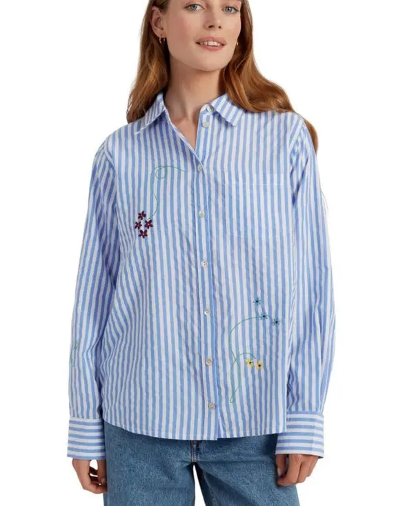 Chinti & Parker Cotton Oxford Stripe Floral Shirt