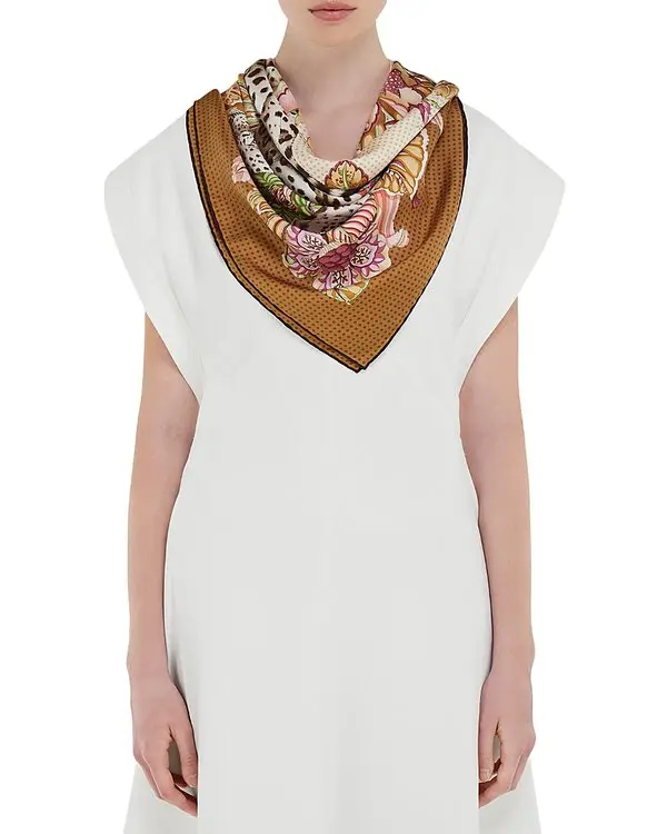 FERRAGAMO Wild Cat Silk Scarf - Beige/camel
