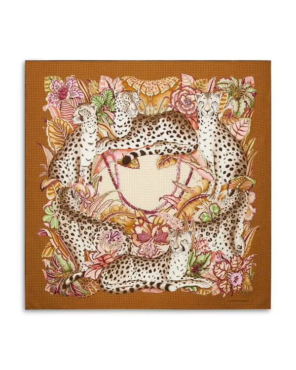 FERRAGAMO Wild Cat Silk Scarf - Beige/camel